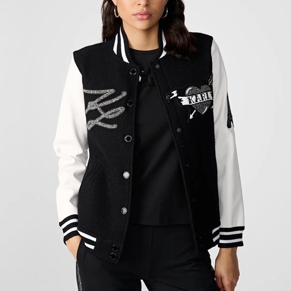 Karl Lagerfeld | Jackets & Coats | New Karl Logo Varsity Jacket Sizel ...